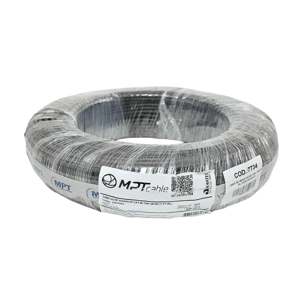 Cabo Rede 4p Cat.5 100m Rl Int/ext Pt Mpt U/utp Cmx 24awgx4